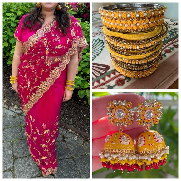 Dresses | Magenta Saree Set With Matching Accessories | Poshmark